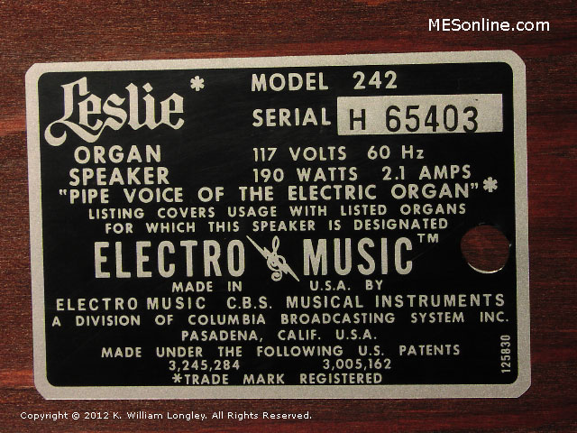 Leslie 242 Organ Speaker Cabinet for Hammond Model A102